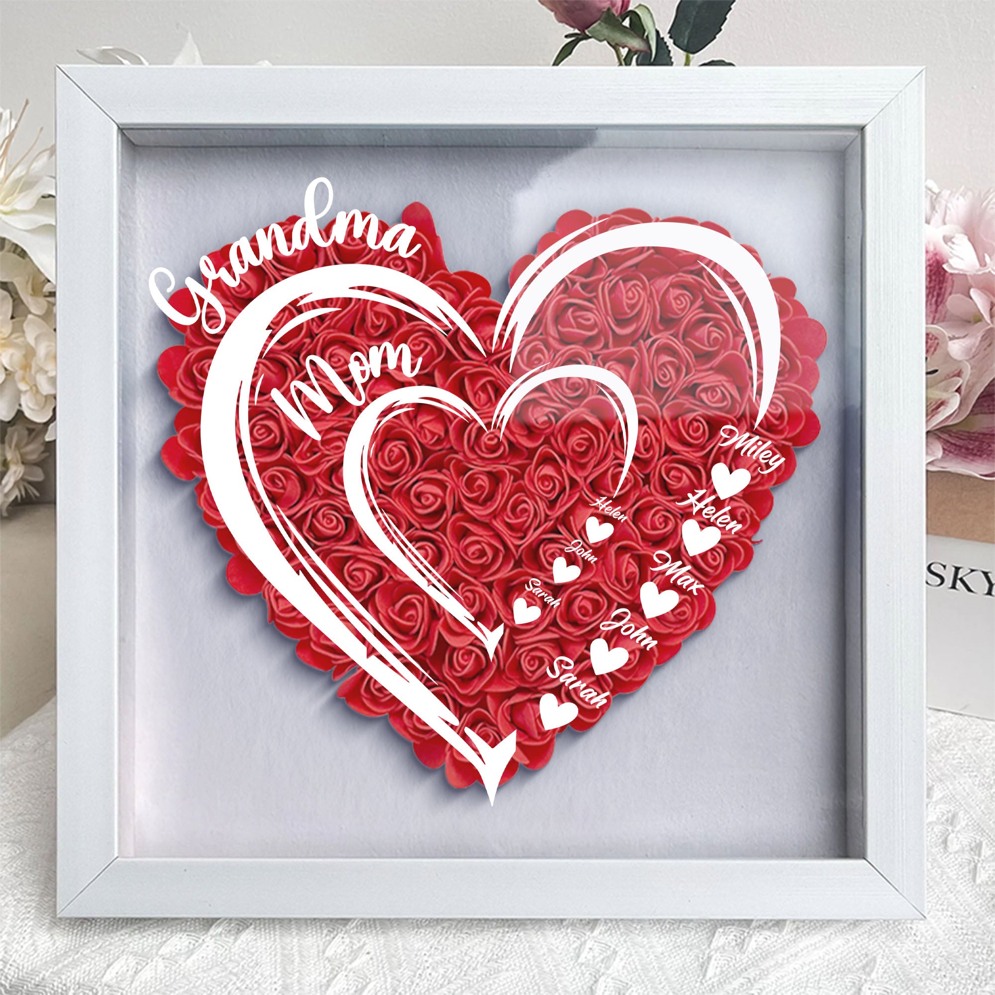 From Mom To Grandma - Personalized Custom Flower Shadow Box - Mother's ...