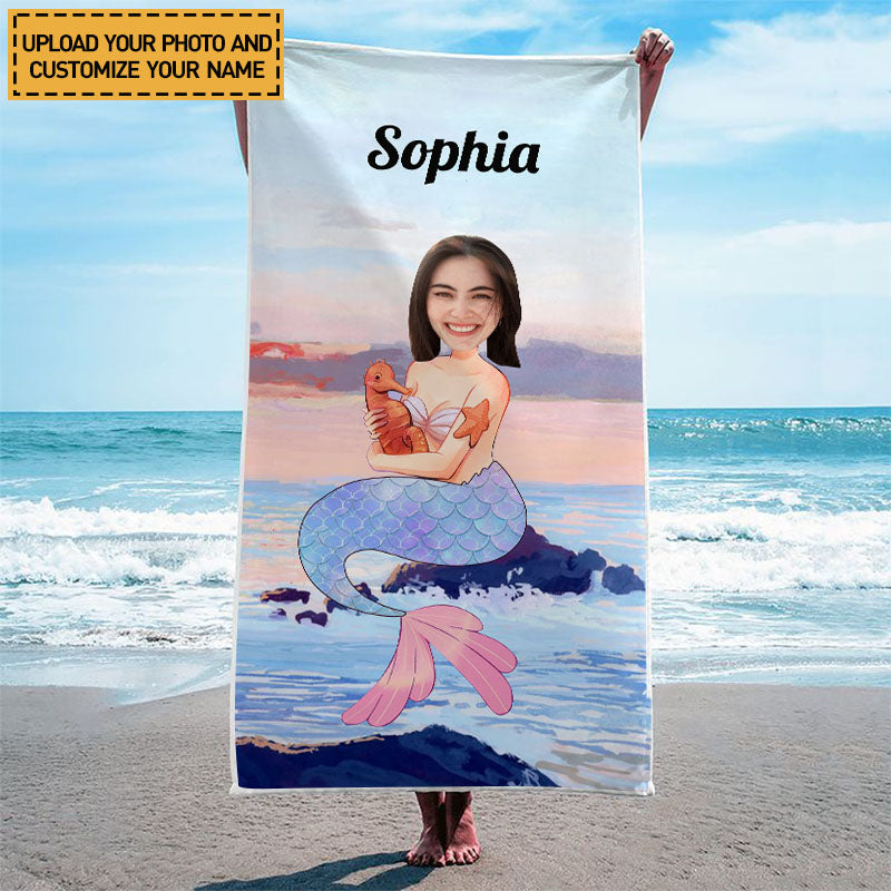 Custom Photo - Beach Themed Mermaid Summer Beach Towel - Summer Custom ...
