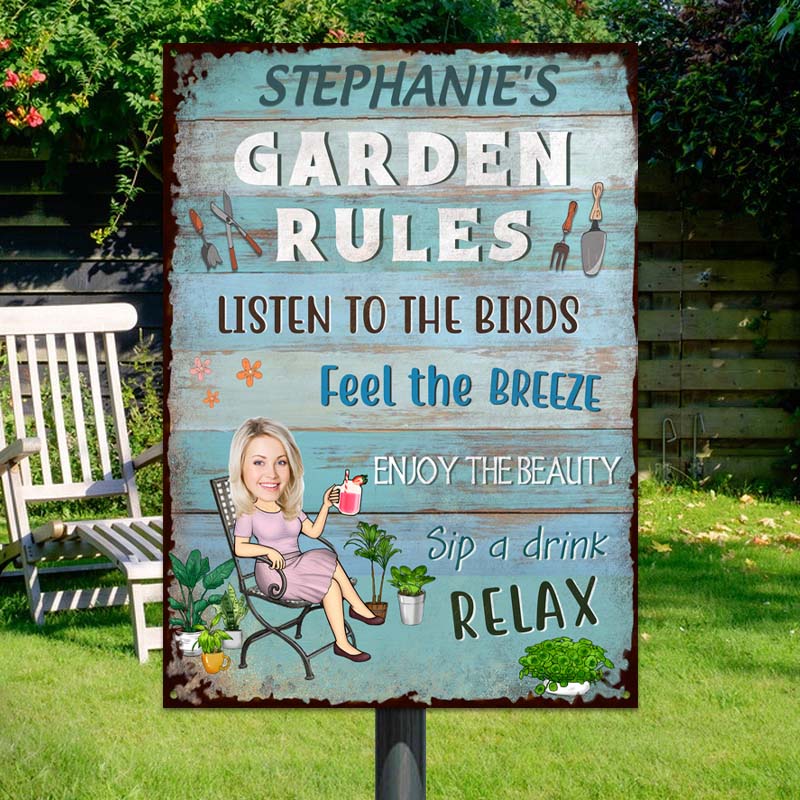 Custom Photo Garden Rules - Garden Sign - Personalized Classic Metal ...