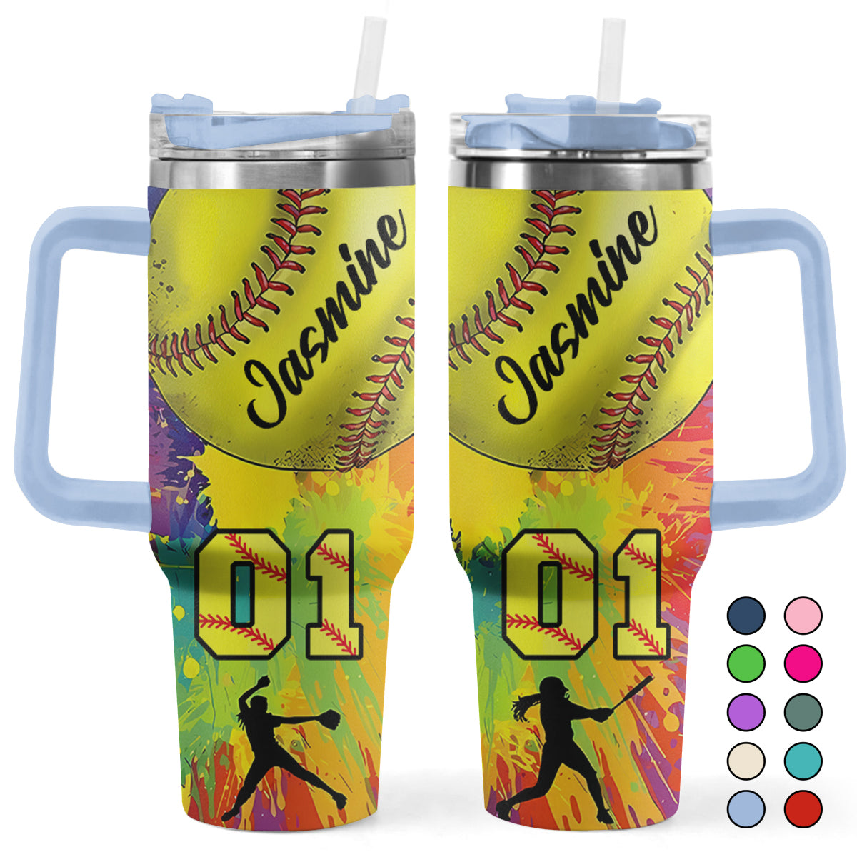 Colorful Softball Player - Personalized Custom 40oz Tumbler - Gift For ...