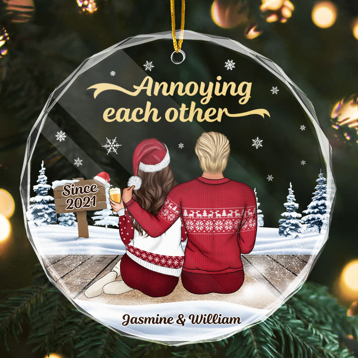 Annoying Each Other - Customized Personalized Glass Ornament - Christm ...