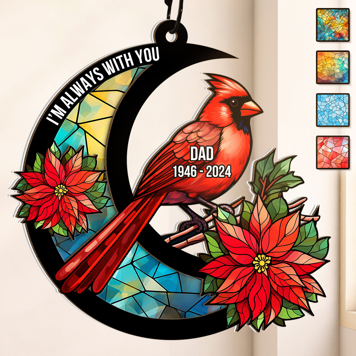 Cardinal Moon - Personalized Acrylic Window Suncatcher - Gift For Memo ...