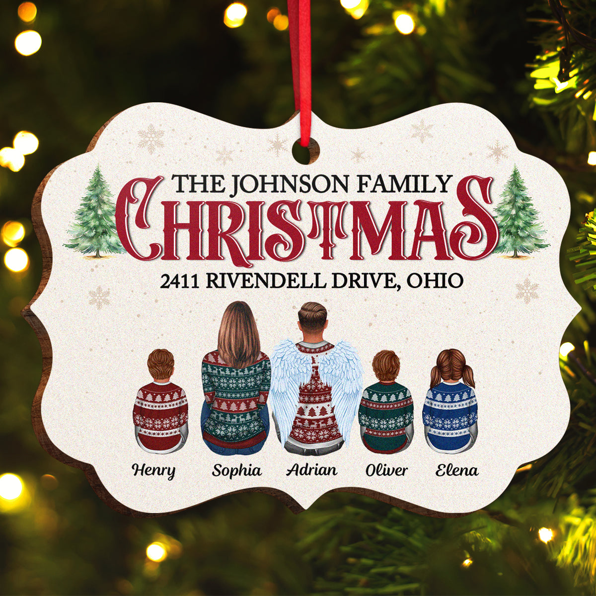 Christmas Family Sitting Together - Personalized Wooden Cutout Ornament ...