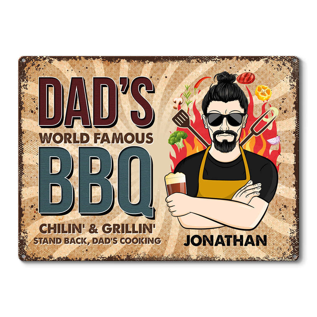 Dad's World Famous BBQ - Personalized Metal Sign For Your Backyard - G ...