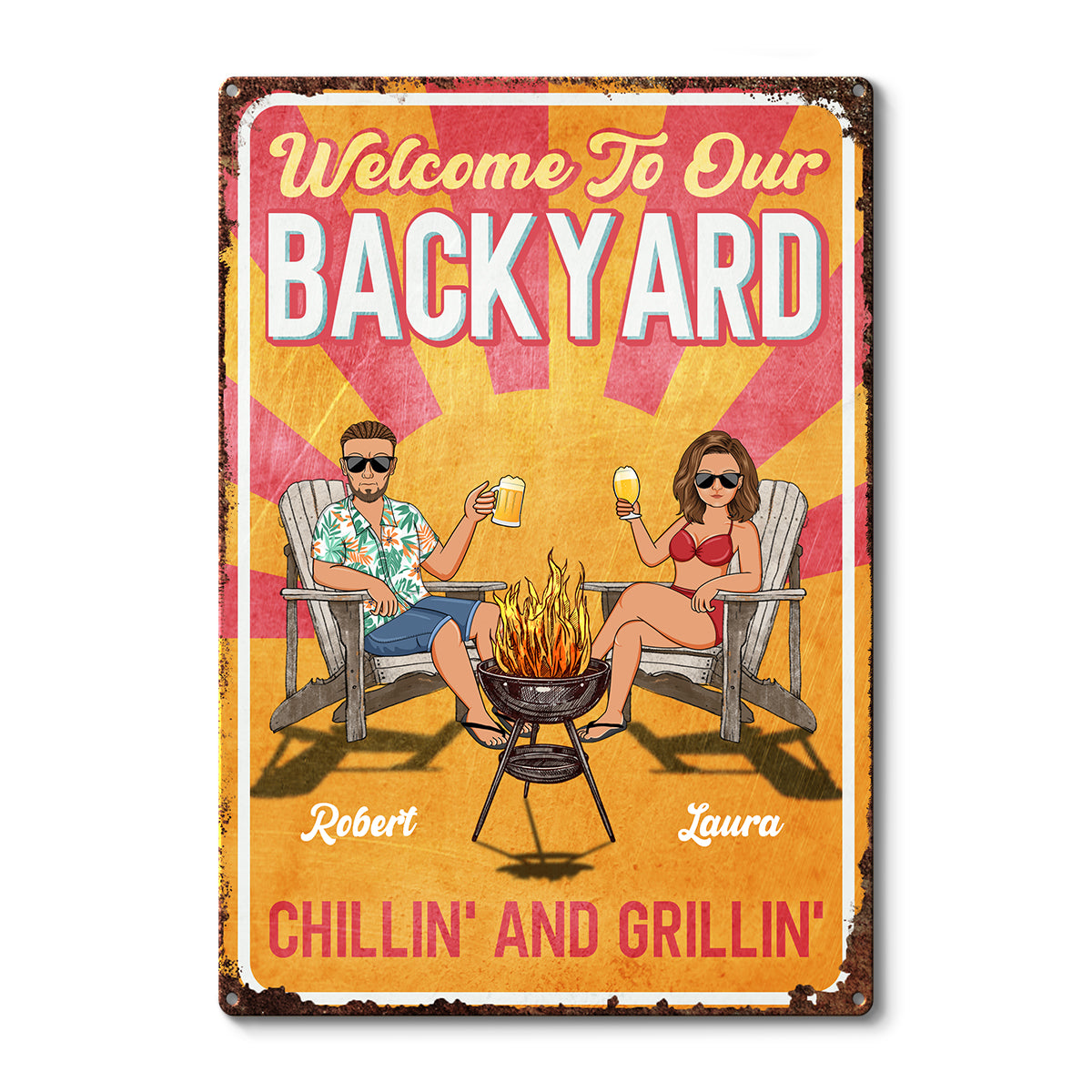 Backyard Sign - Grillin And Chillin - Personalized Classic Metal Signs ...