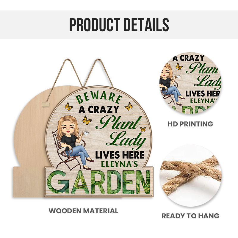Beware A Crazy Plant Lady - Personalized Customized Door Sign - Garden ...
