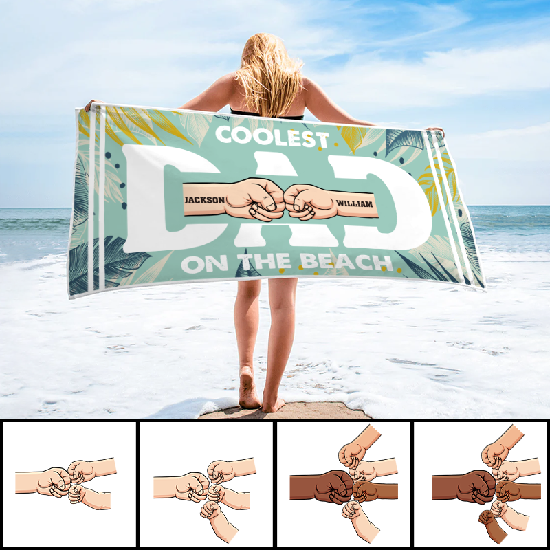 Coolest Dad On The Beach - Customized Personalized Beach Towel - Gift ...
