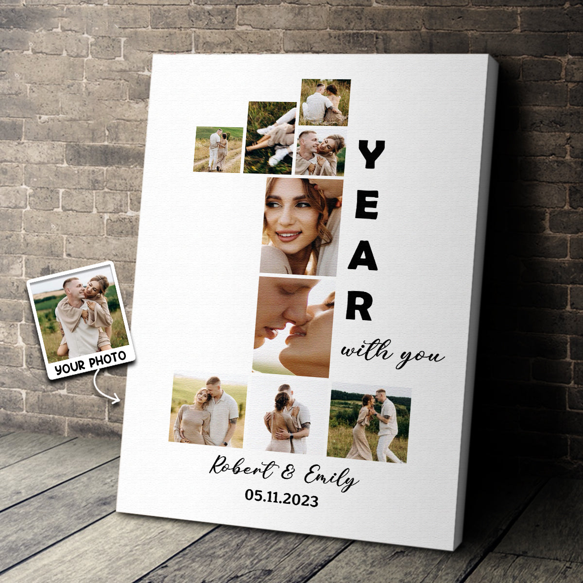 Custom Photo 1 Year With You - Personalized Canvas - Gifts For Couple ...