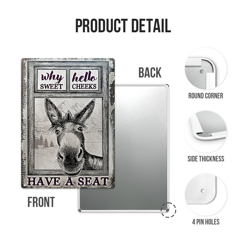 Donkey metal sign, Donkey Black White Hello Sweet Cheeks Metal Signs ...