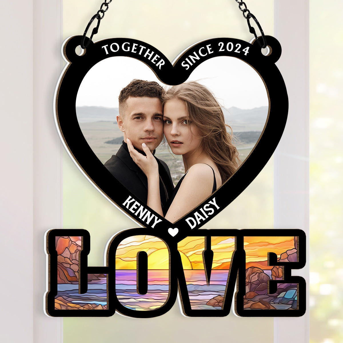 Custom Letter Heart & Couples Picture - Personalized Acrylic Window Su ...
