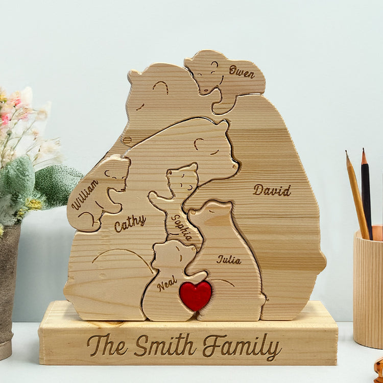 Wooden Puzzle Family Bear Hugging - Personalized Wooden Custom Puzzle ...