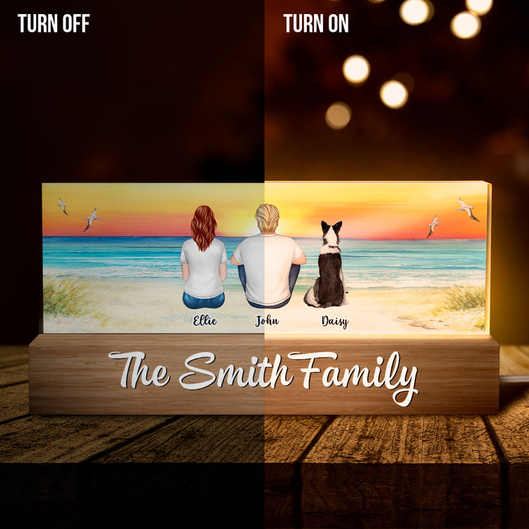 Family Sitting Beach Landscape - Customized Personalized Acrylic LED N ...