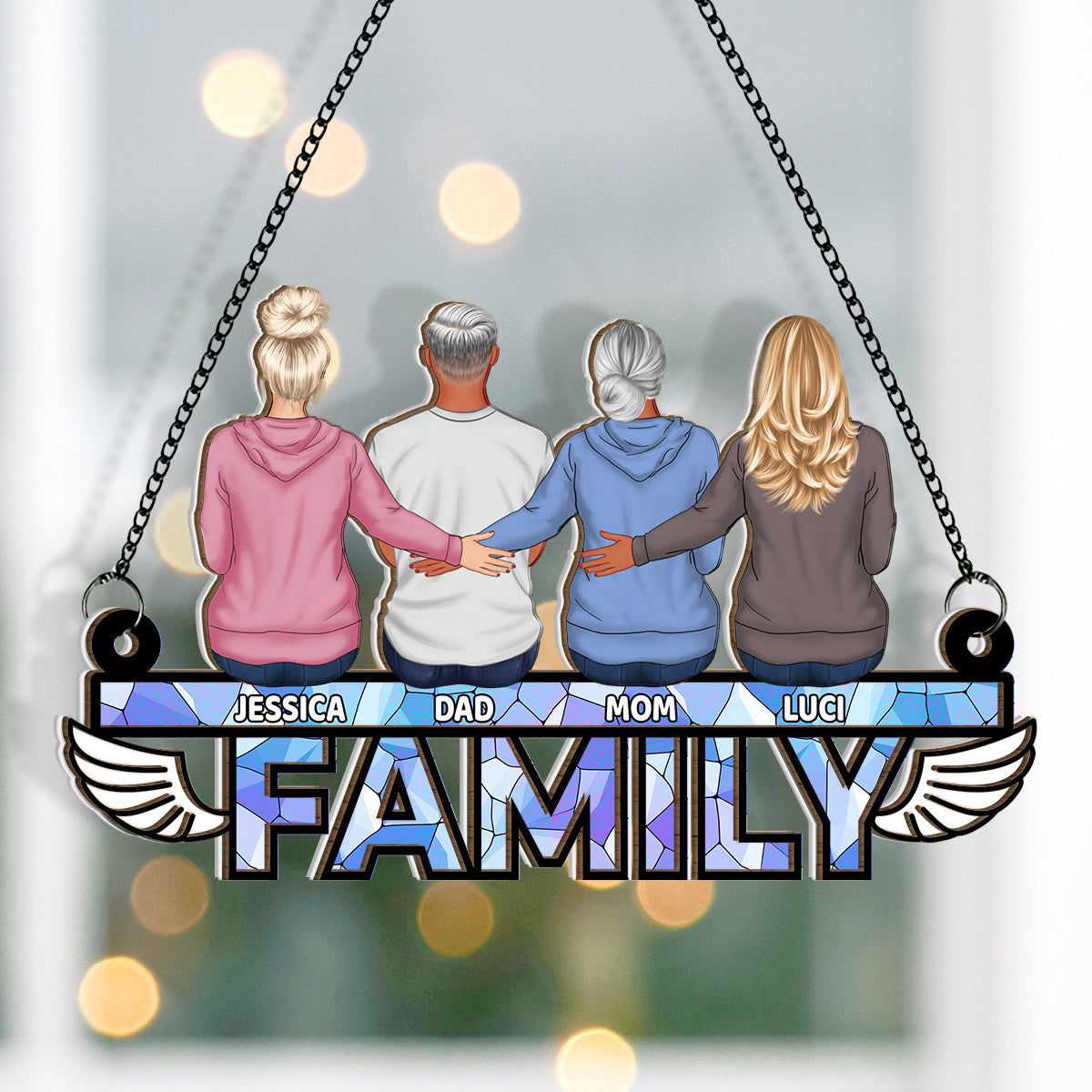 Family Sitting Back - Personalized Acrylic Window Suncatcher - Gift For ...