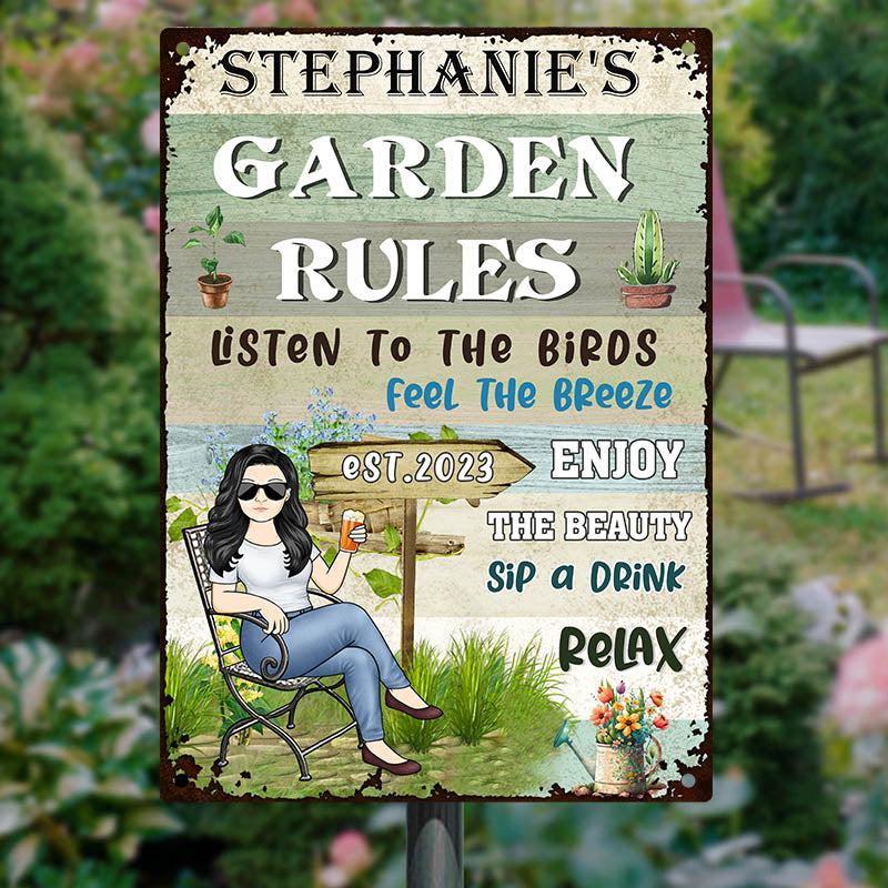 Personalized Custom Garden Metal Sign Garden Rules Feel The Breeze Enj ...