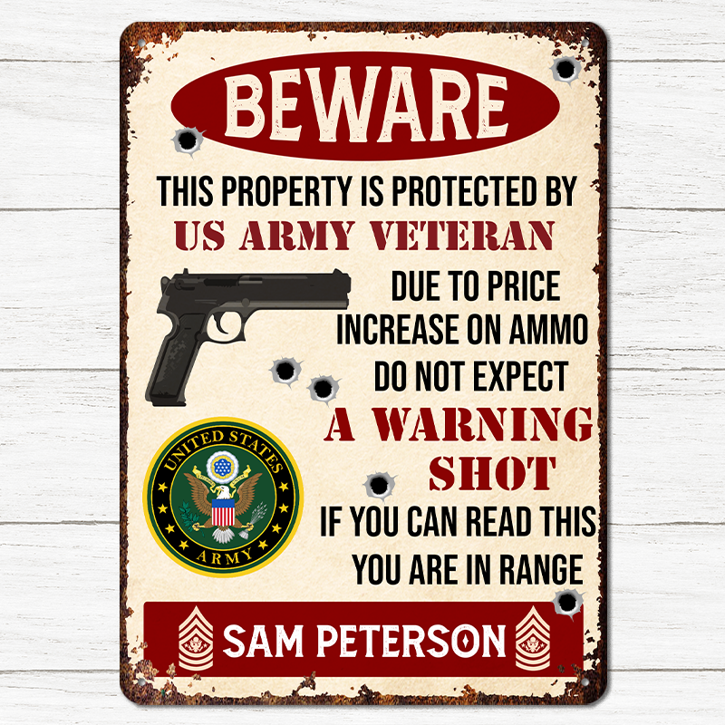 Military Themed Beware Warning Sign - Personalized Customized Metal Si ...