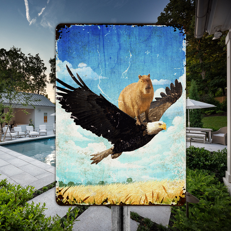 Fun Capybara Flying With Bird Metal Sign, Farmhouse Sign, Wall Decorat ...