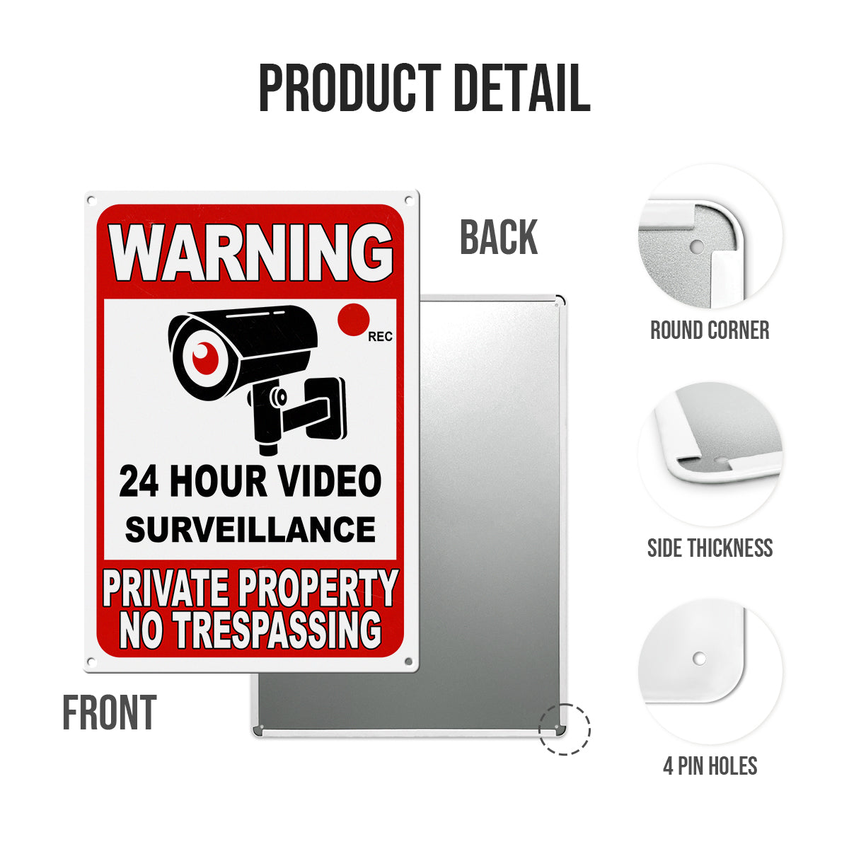 Warning 24 Hour Video Monitor Metal Sign Home Courtyard Decoration ...