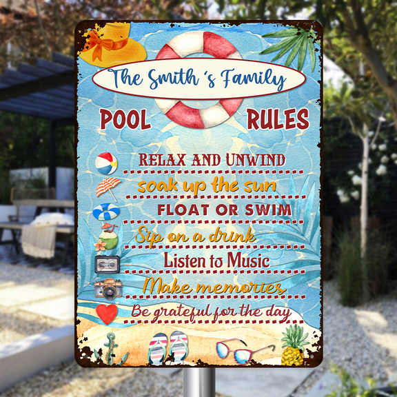 Swimming Pool Rules Summer Poolside Decor Personalized Custom Metal Si ...