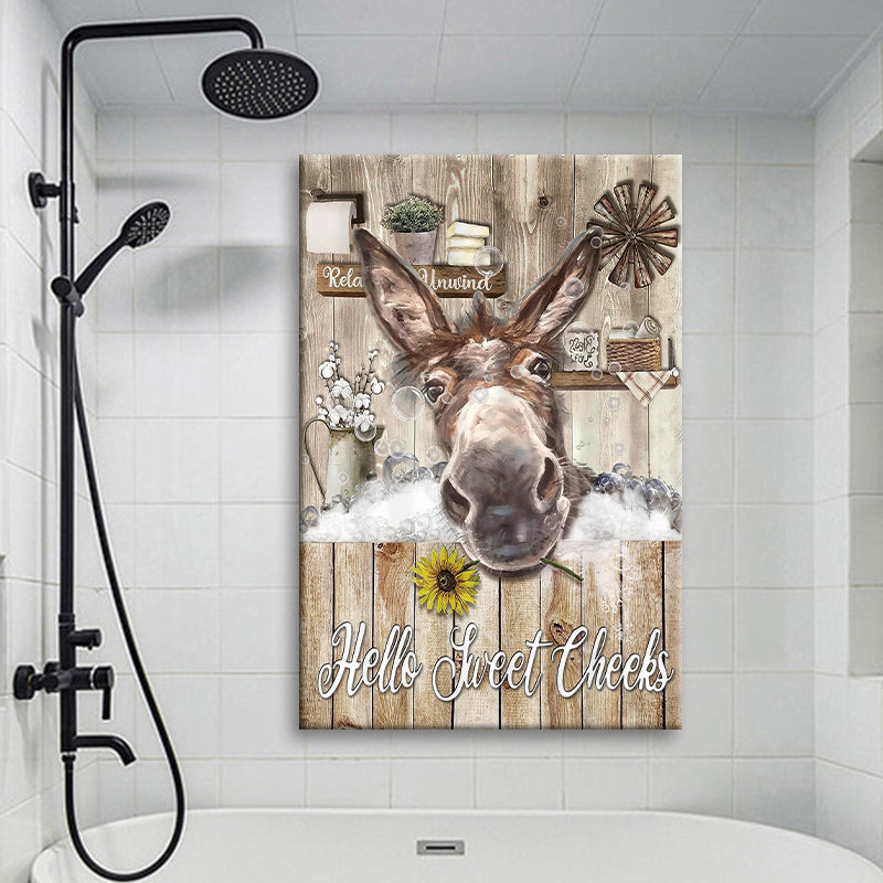 Donkey Canvas Wall Art, Rustic Donkey Bathroom Decor, Funny Farm Anima ...