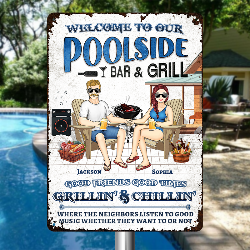 Welcome To Our Swimming Poolside - Pool Sign - Personalized Custom Met ...