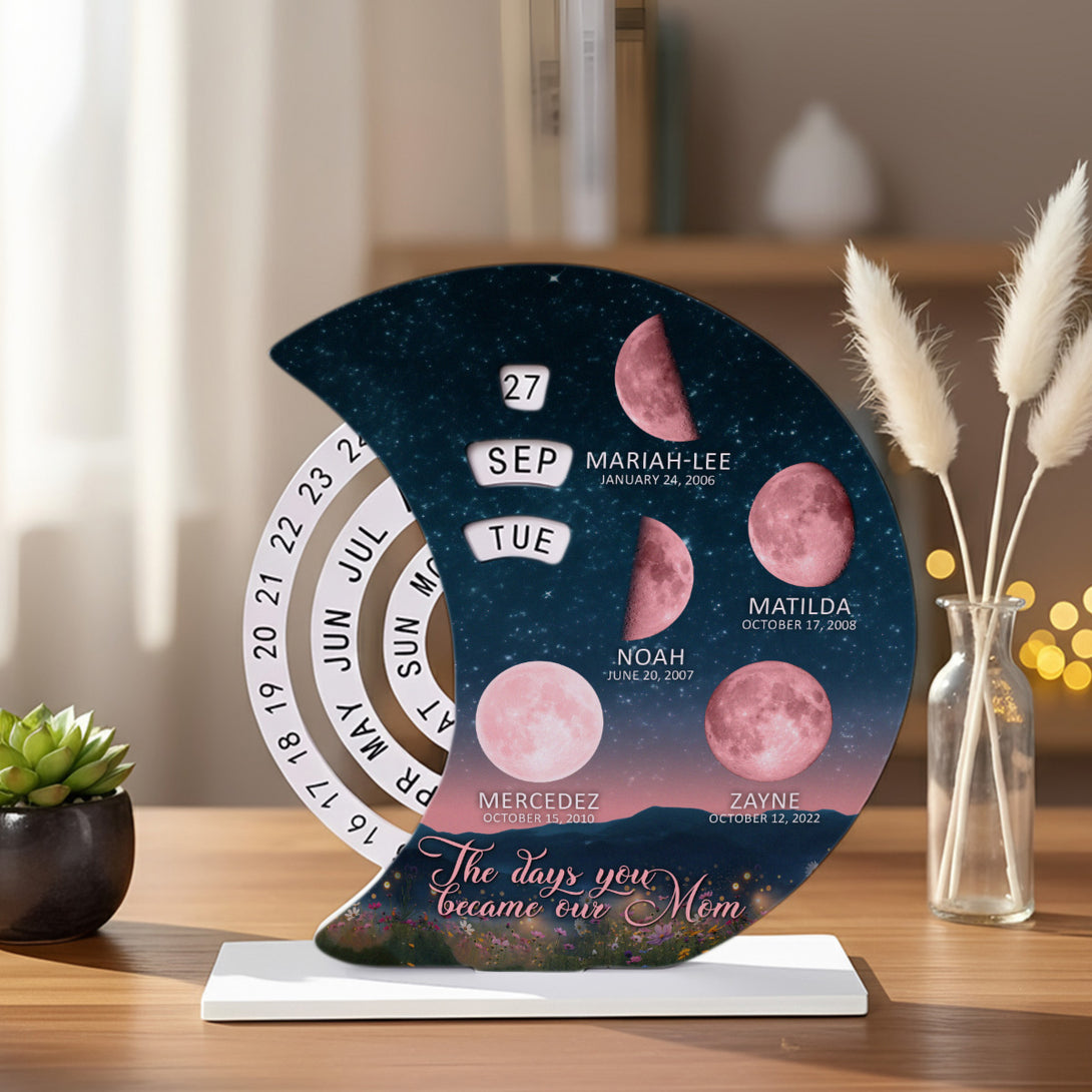 The Day You Became Our Mom - Personalized Moon Rotating Calendar - Mea ...