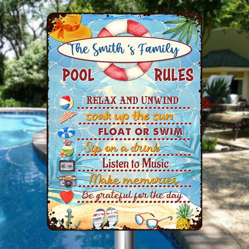 Swimming Pool Rules Summer Poolside Decor Personalized Custom Metal Si ...