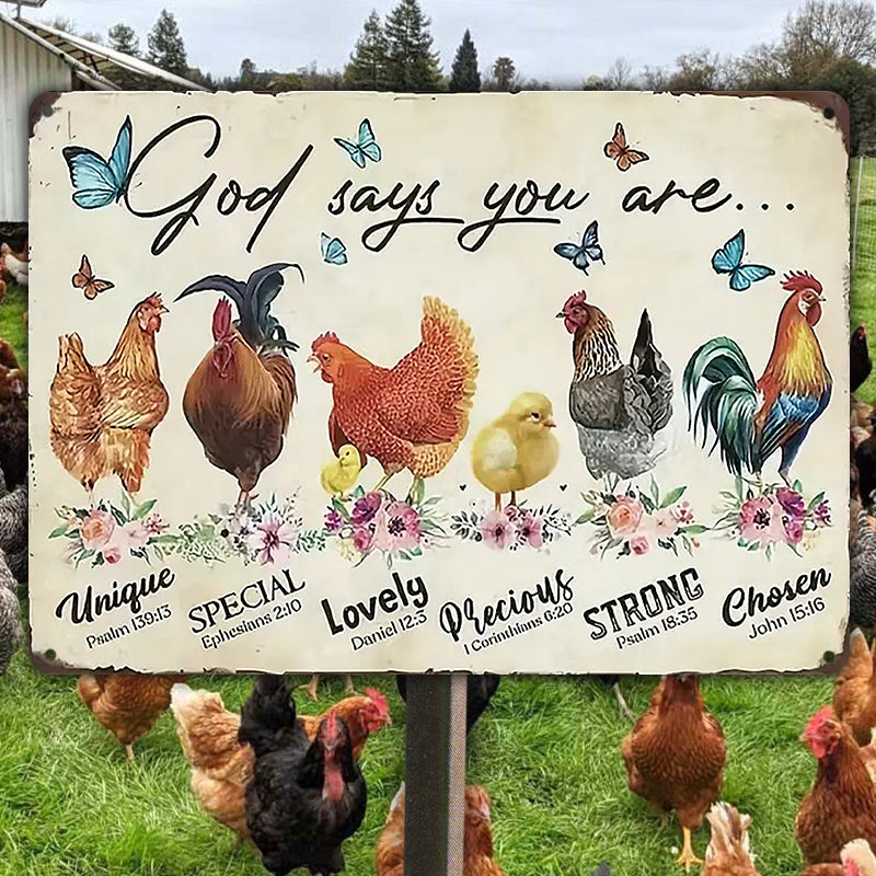 "Chickens-God Says You Are" Metal Sign, Hen House & Rooster Shelter Me ...