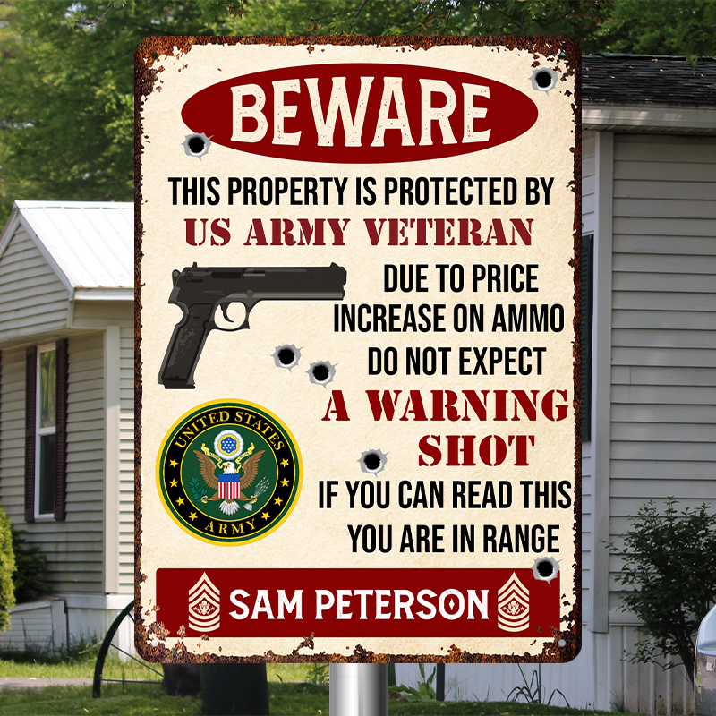 Military Themed Beware Warning Sign - Personalized Customized Metal ...