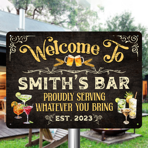 Bar Sign Vintage Black Wood Design - Personalized Custom Classic Metal ...