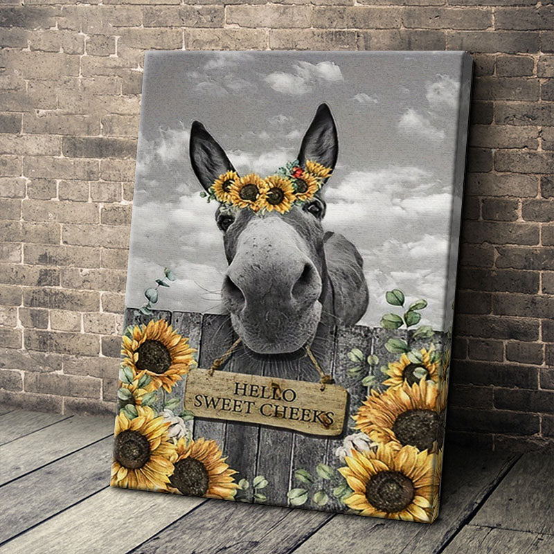 Funny Donkey Wall Art Farmhouse Bathroom Decor Farm Donkey Sunflower P ...