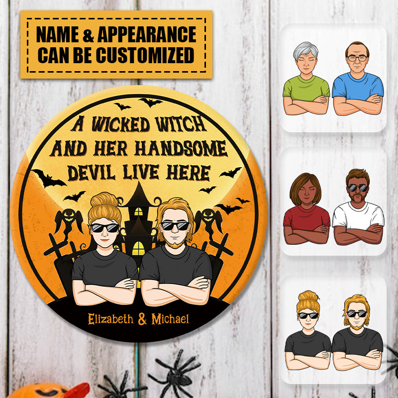 Personalized Custom Round Shaped Door Sign Couple Door Sign Halloween ...