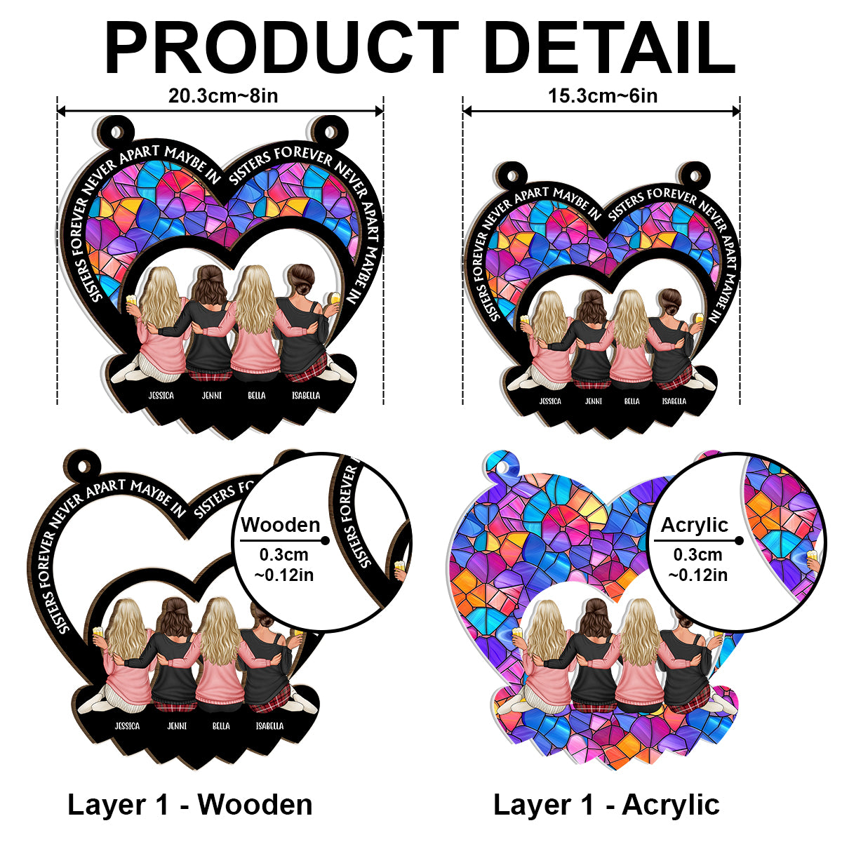 Sisters Forever Never Apart - Personalized Acrylic Window Suncatcher O ...