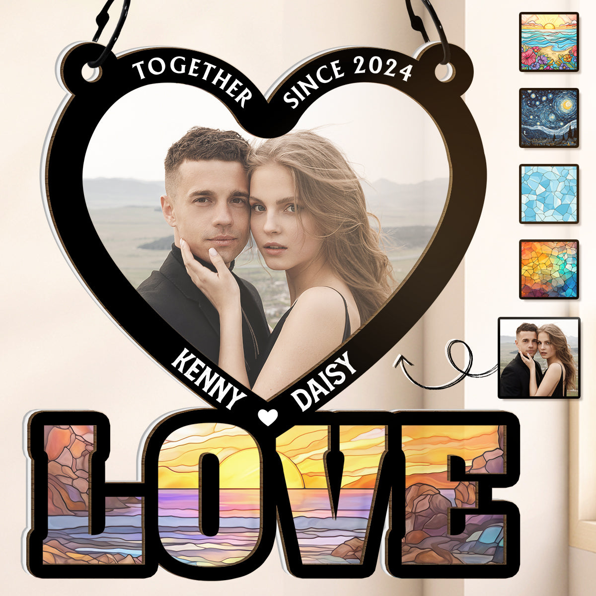 Custom Letter Heart & Couples Picture - Personalized Acrylic Window Su ...
