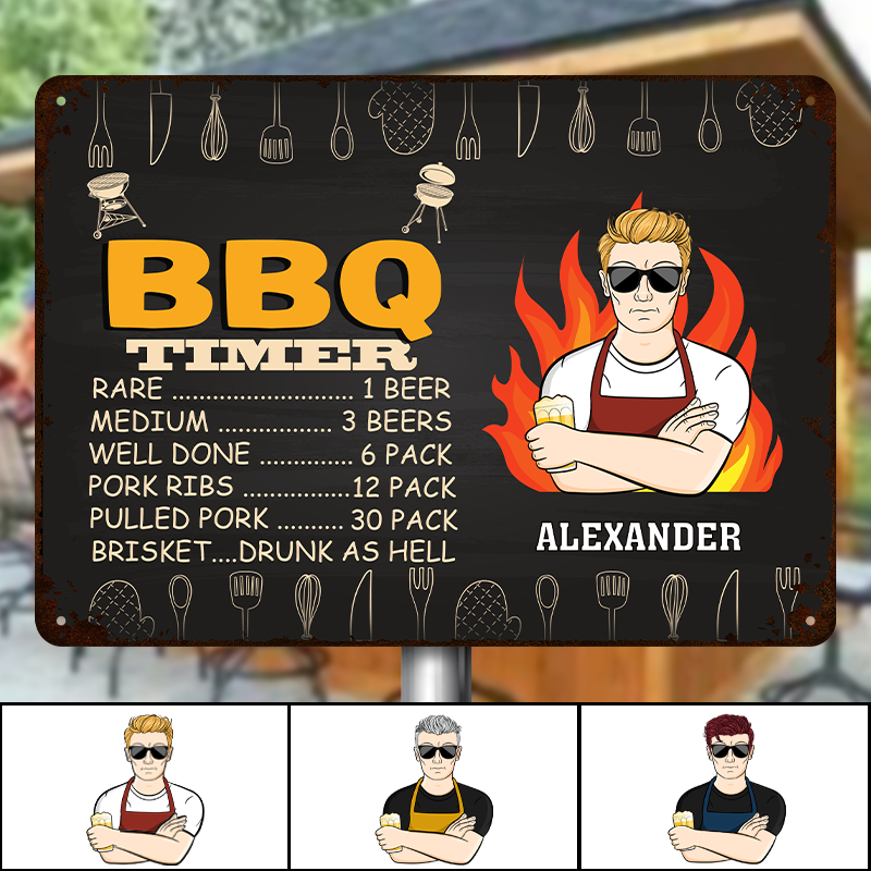 Dad's BBQ Timer - Personalized Custom Classic Camping Metal Signs - Gi ...