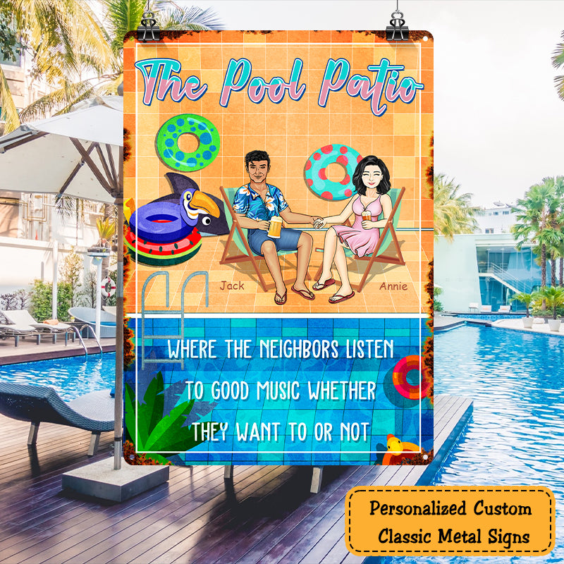 Good Music Family Couple Swimming Poolside - Poolside Sign ...