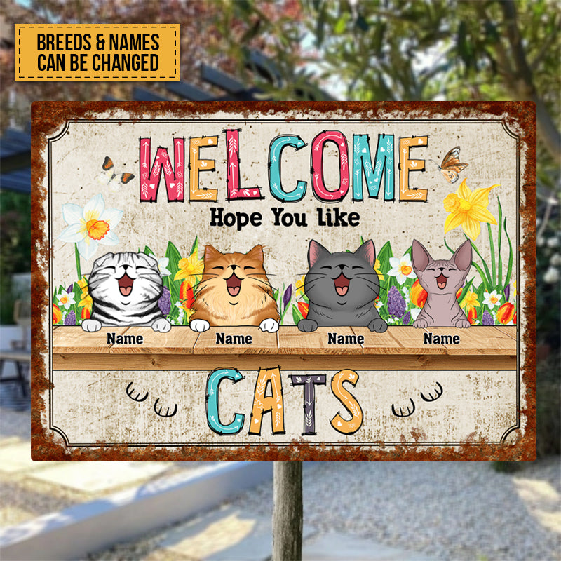 Metal Welcome Signs, Gifts For Cat Lovers, Welcome Hope You Like Cats ...