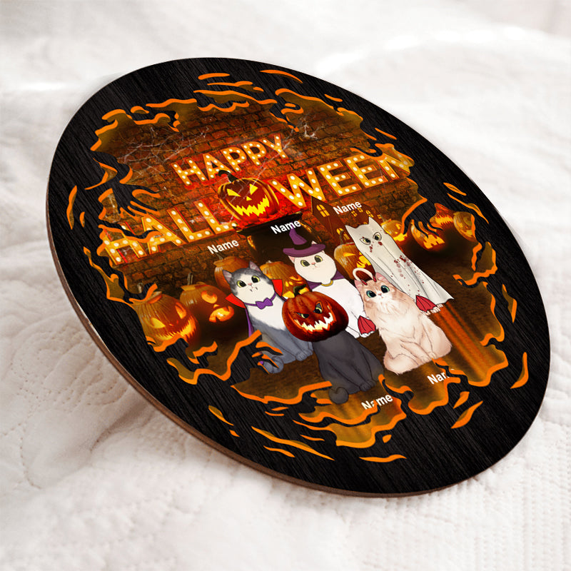 Halloween Custom Wooden Door Signs, Happy Halloween Signs For Cat ...