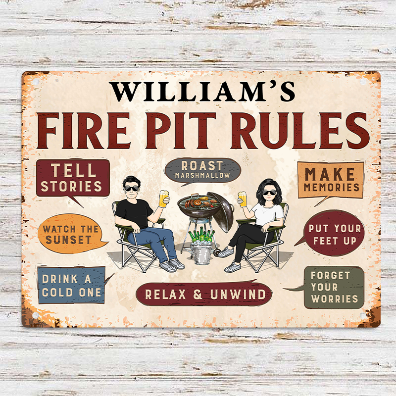 Personalized Metal Sign Family Fire Pit Rules Home Decor Gift Barbecue ...