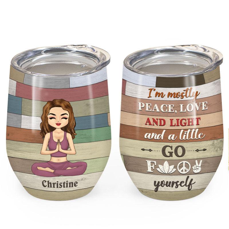 Yoga Chibi Girl Peace Love And Light - Personalized Custom Wine Tumble ...