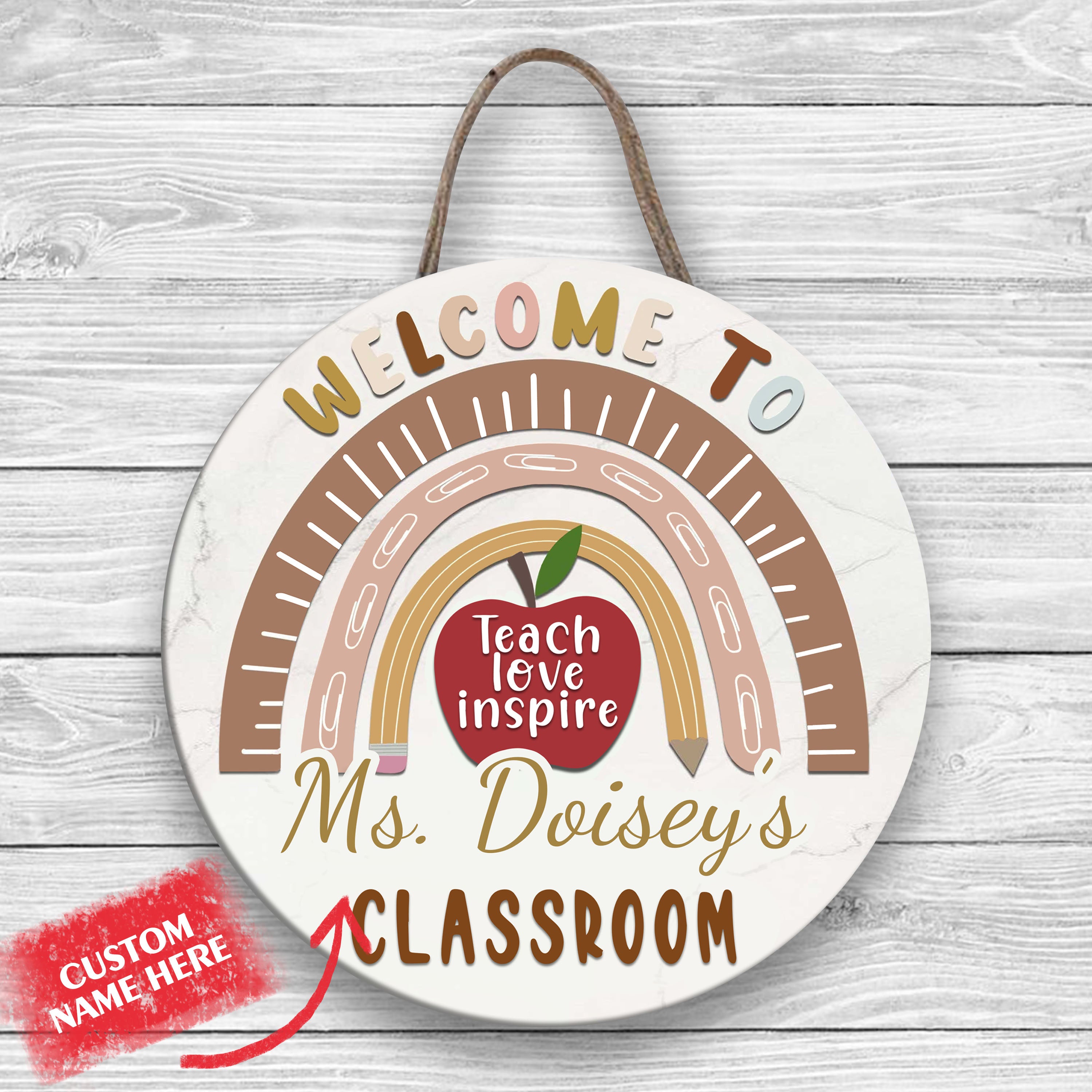 Teacher Door Sign, Teacher Gift, Teach Love Inspire, Teacher Welcome ...