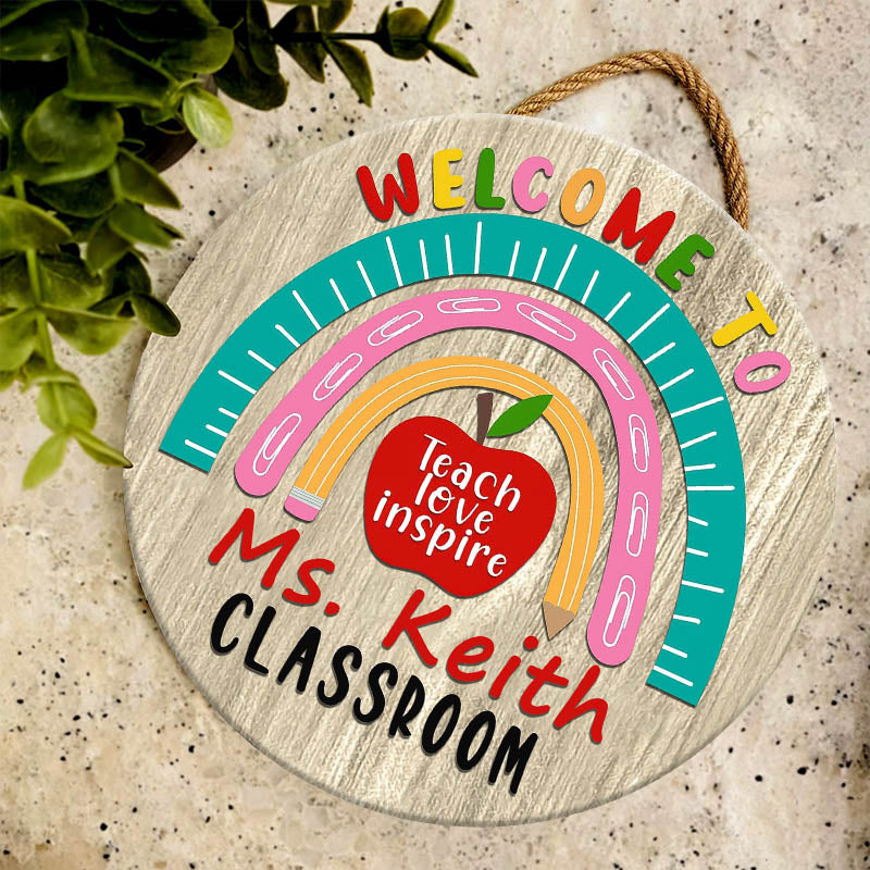 Personalized Custom Teacher Sign, Classroom Door Sign, Teacher Rainbow ...