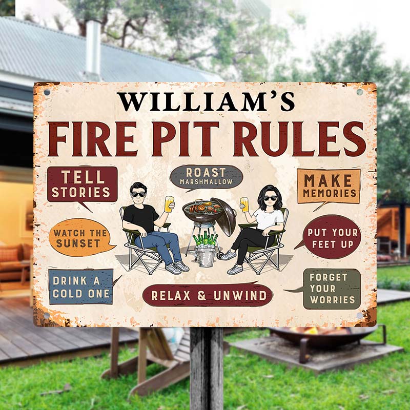 Personalized Metal Sign Family Fire Pit Rules Home Decor Gift Barbecue ...
