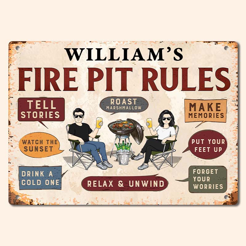 Personalized Metal Sign Family Fire Pit Rules Home Decor Gift Barbecue ...