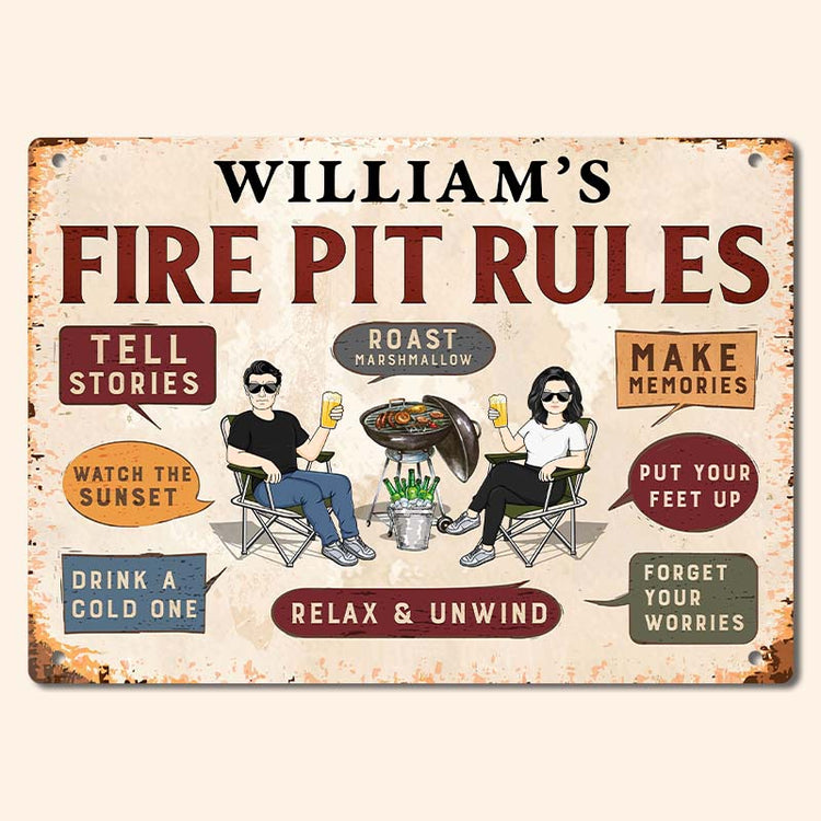 Personalized Metal Sign Family Fire Pit Rules Home Decor Gift Barbecue ...