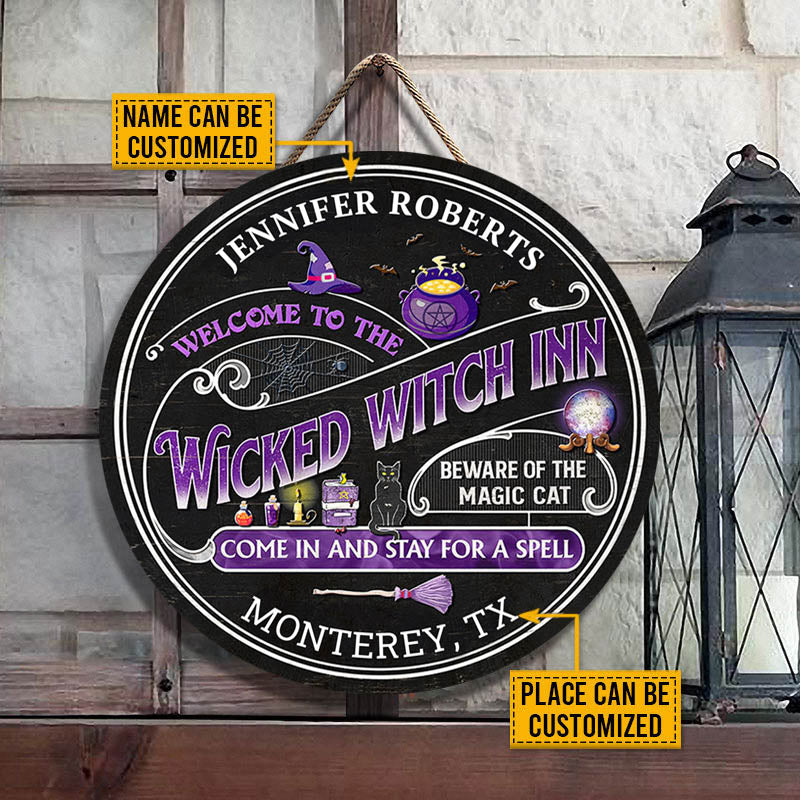 Personalized Door Sign Custom Wood Circle Sign Witch Sign Halloween Si ...