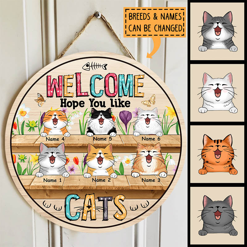 Welcome Door Signs, Gifts For Cat Lovers, Hope You Like Cats, Flower C ...