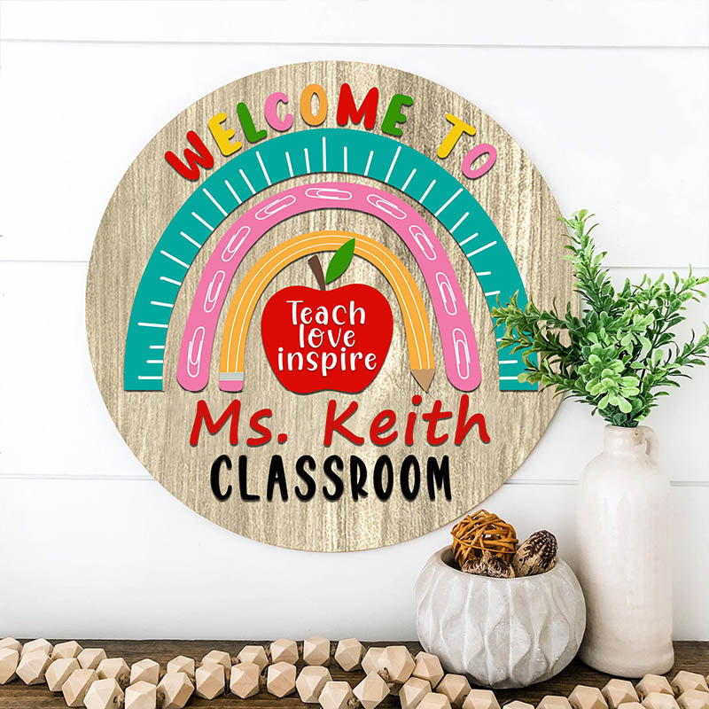 Personalized Custom Teacher Sign, Classroom Door Sign, Teacher Rainbow ...