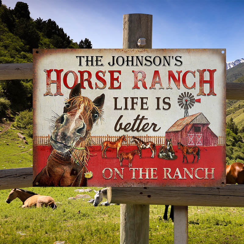 Personalized Horse Ranch Life Better Customized Classic Metal Signs ...