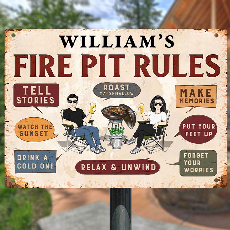 Personalized Metal Sign Family Fire Pit Rules Home Decor Gift Barbecue ...