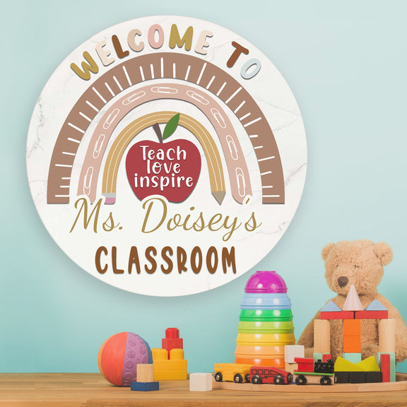 Teacher Door Sign, Teacher Gift, Teach Love Inspire, Teacher Welcome S ...